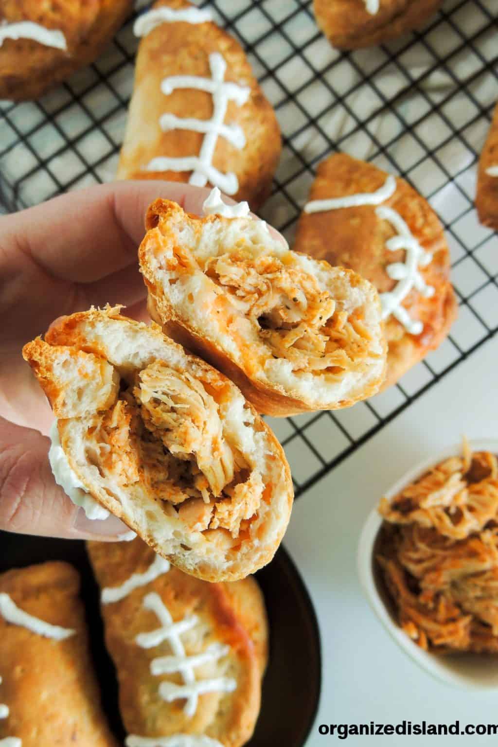 Mini Buffalo Chicken Football Pies Recipe - Organized Island