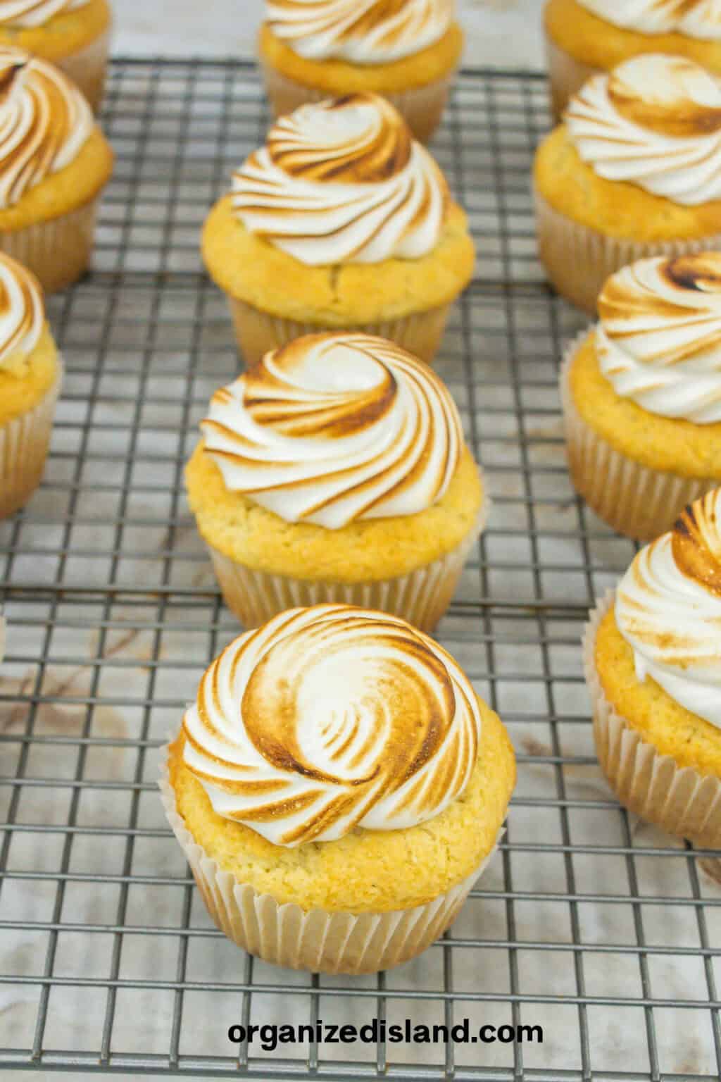 Lemon Cupcakes with Toasted Meringue Frosting - Organized Island